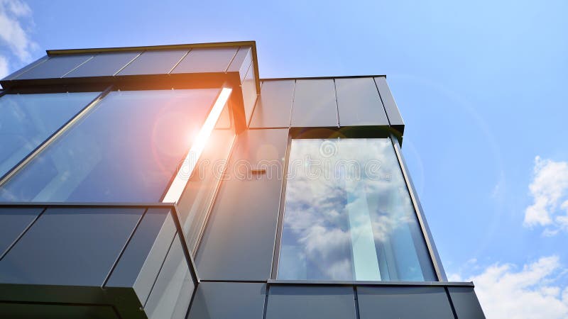 Graphite Facade and Large Windows on a Fragment of an Office Building ...