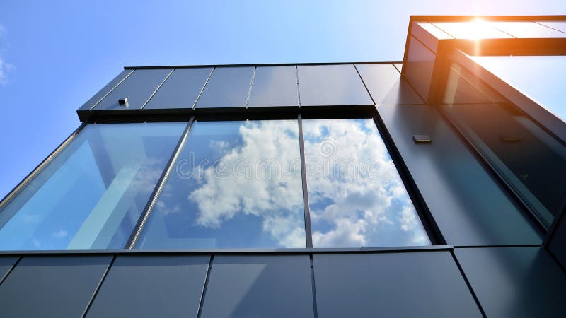 Graphite Facade and Large Windows on a Fragment of an Office Building ...