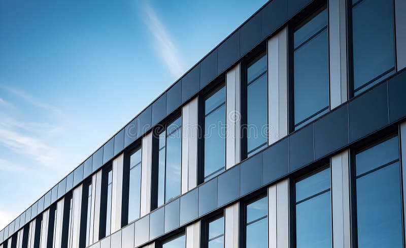 Graphite Facade and Large Windows on a Fragment of an Office Building ...