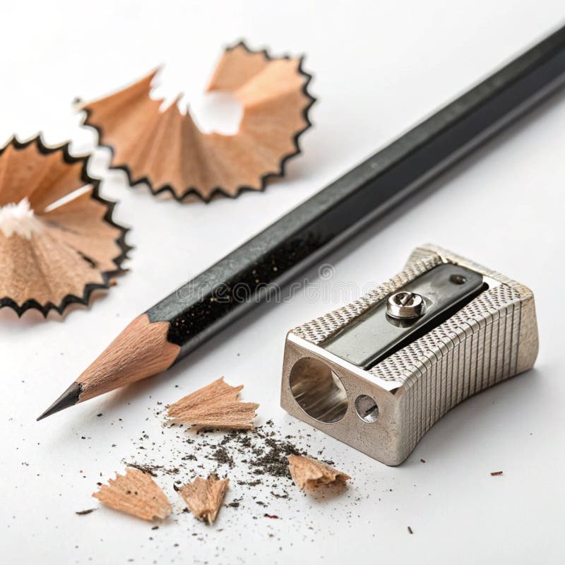 Graphite Pencil with Sharpener and Shavings Isolated on White ...