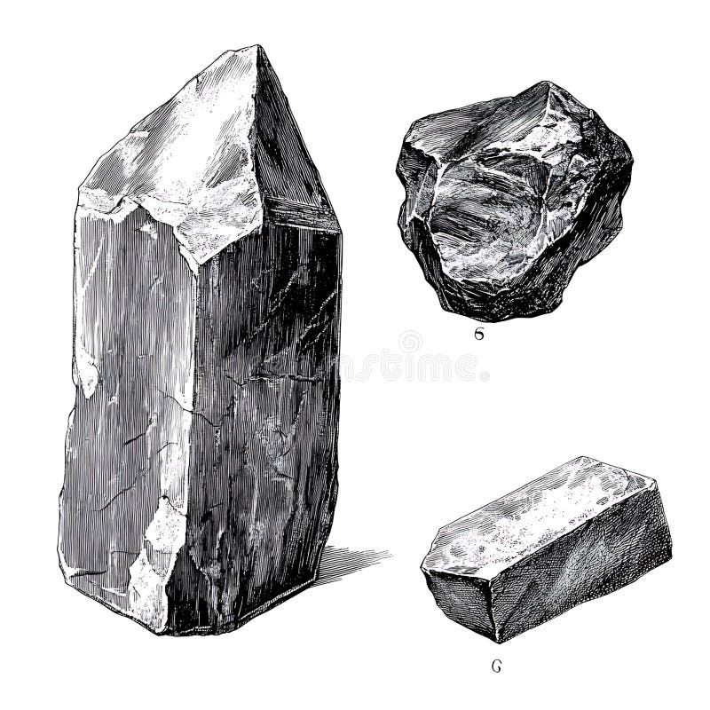 Graphite Pencil Sketch of Three Different Stones a Crystal, a Rough ...