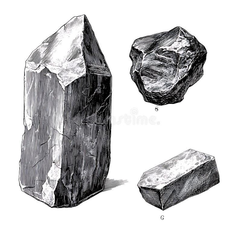 Graphite Pencil Sketch of Three Different Stones a Crystal, a Rough ...