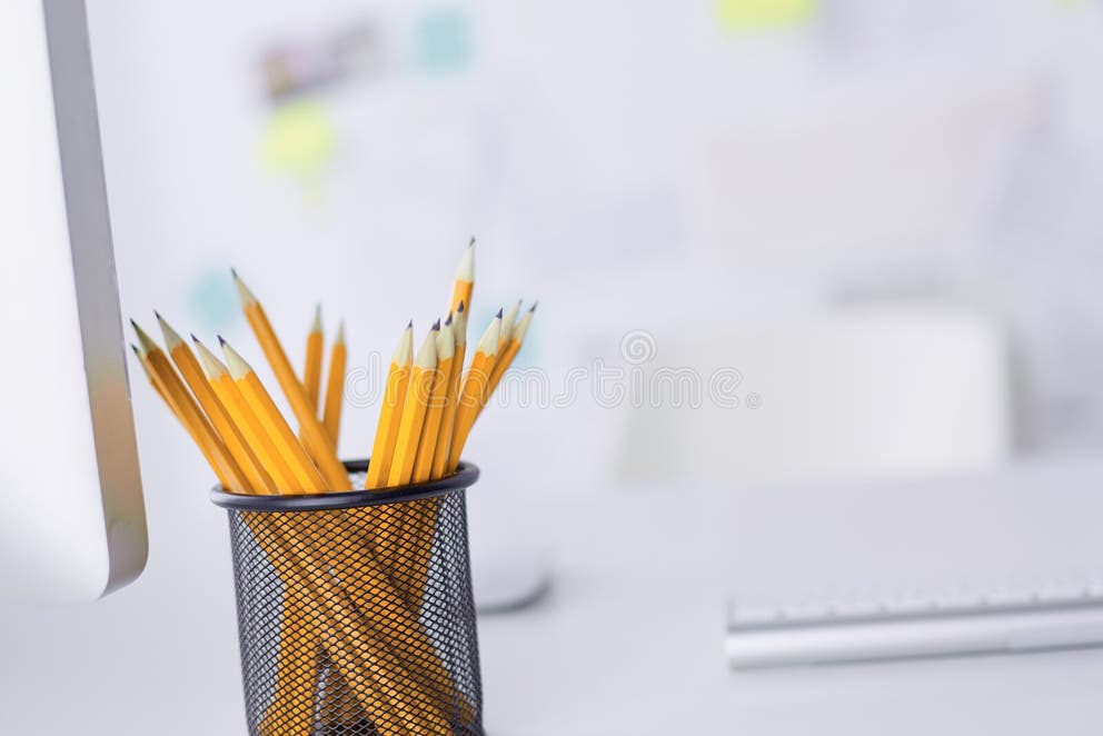 Graphite Pencils in a Metal Grid-container. Concept Stock Image - Image ...