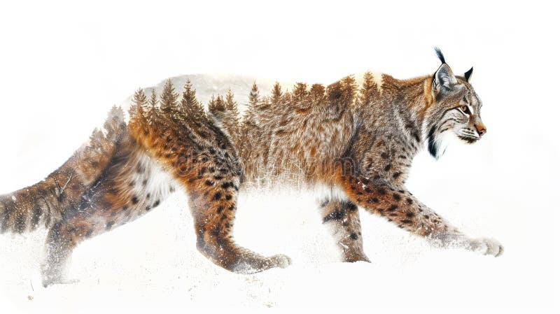 Graphite Representation of a White Background and a Lynx in a Double ...