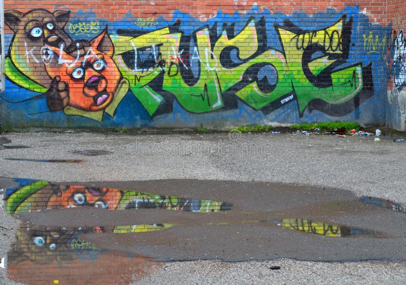 Graphite on the Wall of an Old Warehouse Editorial Stock Photo - Image ...