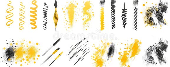 Graphitic Elements Set with Straight and Wave Lines. Modern ...