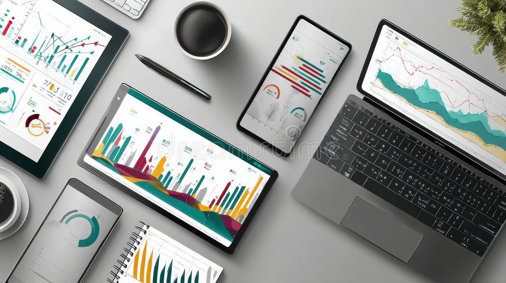 Multi-device Flatlay Showcasing Graphs and Analytics on Tablet, Phone ...