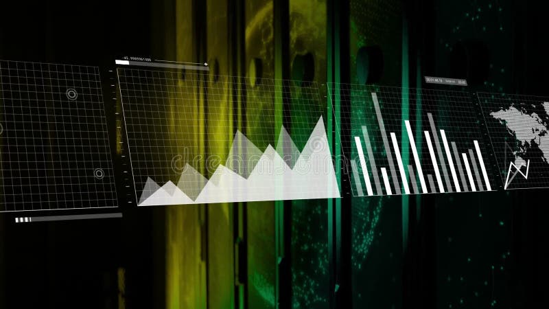 Graphs and Charts Animation on Digital World Map Display for Data Visualization Stock Footage ...