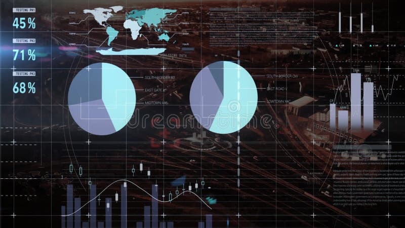 Graphs and Charts Animation Over Aerial View of City Infrastructure ...