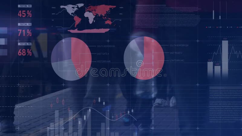 Graphs and Charts Animation Over Business People Analyzing Data in ...