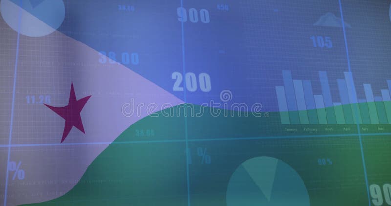 Graphs and Charts Animation Over Flag with Star and Wavy Lines Stock ...