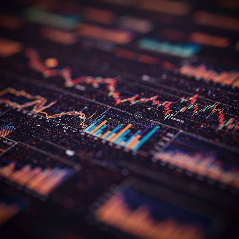 Graphs and Charts Cover a Screen, Featuring Colorful Lines and Bars on ...