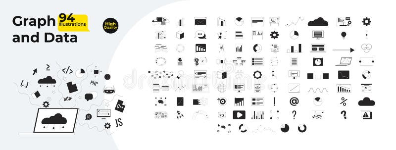 Graphs, Charts and Data Visualization Outline Illustrations Mega Bundle Stock Vector ...