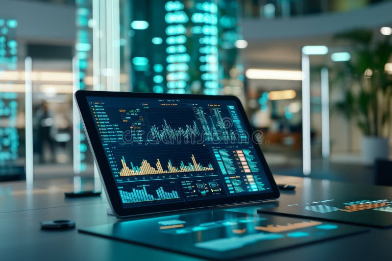Graphs and Charts on a Digital Screen that Visualize Business Data ...