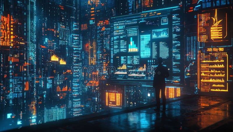 Graphs and Charts with Glowing Colors, Indicating Advanced Data ...