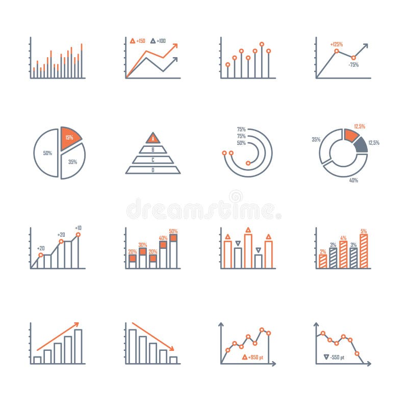 Charts in Thin Line Style Outline Graphs for Infographic Vector ...
