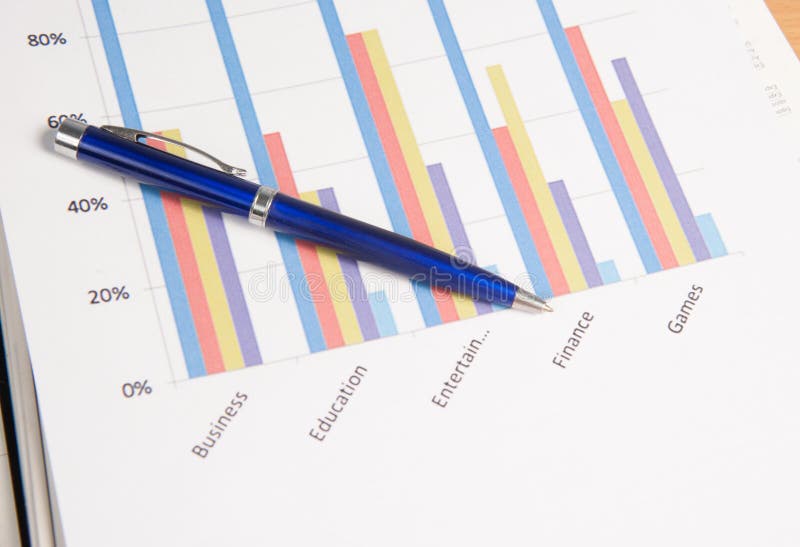 Graphs and Charts Report with Pen Stock Photo - Image of investment ...