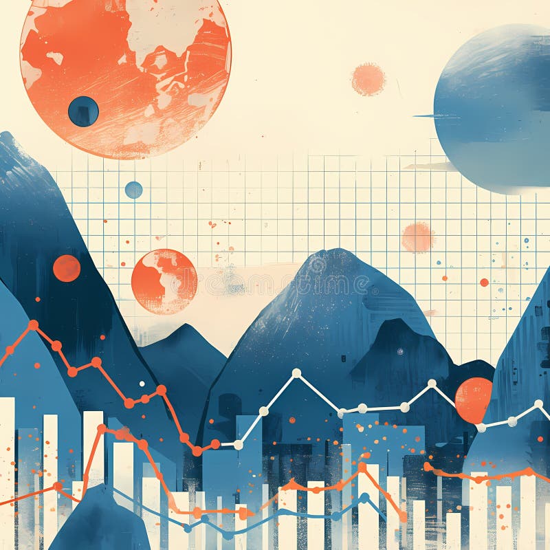 Graphs and Charts Set Against a Blue Canvas Stock Illustration ...