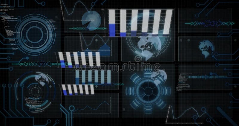Graphs And Charts Animation On Digital World Map Display For Data