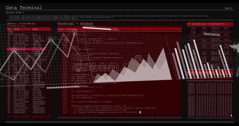 Graphs and Code on Data Terminal Interface with Red Background, Animation Running Stock Footage ...