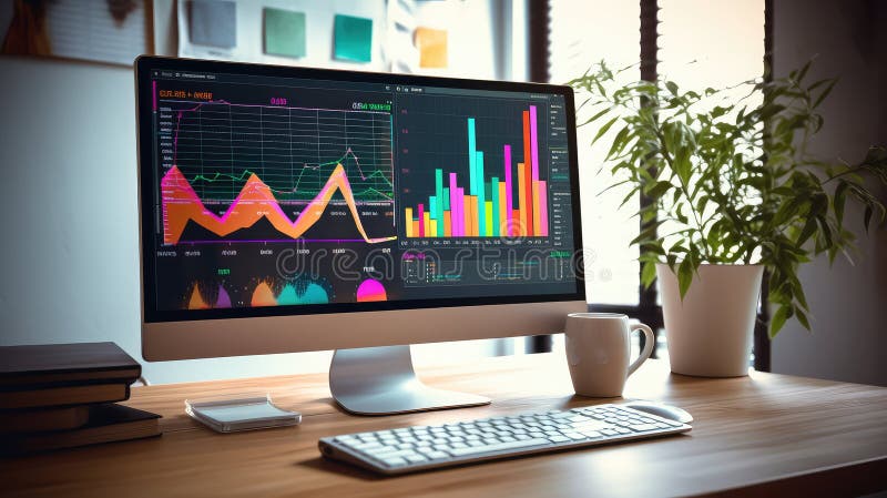 Graphs Computer Screen Office Stock Illustration - Illustration of ...