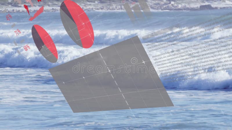 Graphs and Data Analysis Animation Over Ocean Waves Stock Footage ...