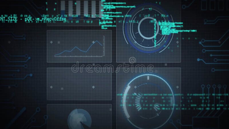 Graphs and Data Animations Processing on Digital Interface with Dark Background Stock Footage ...