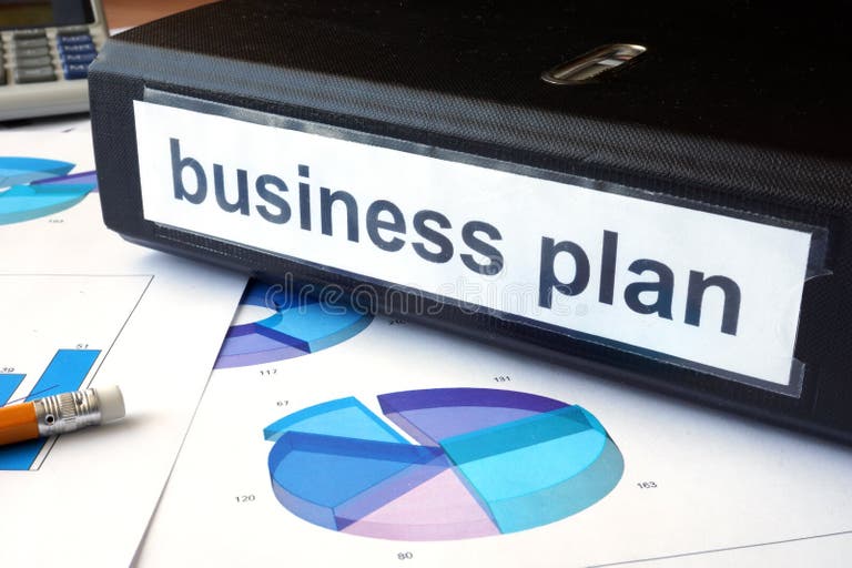 Graphs and File Folder with Label Business Plan. Stock Image - Image of ...