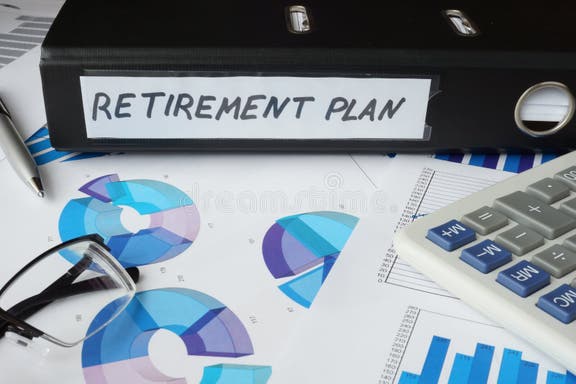 Graphs and File Folder with Label Retirement Plan. Stock Photo - Image ...