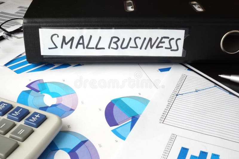 Graphs and File Folder with Label Small Business. Stock Photo - Image ...