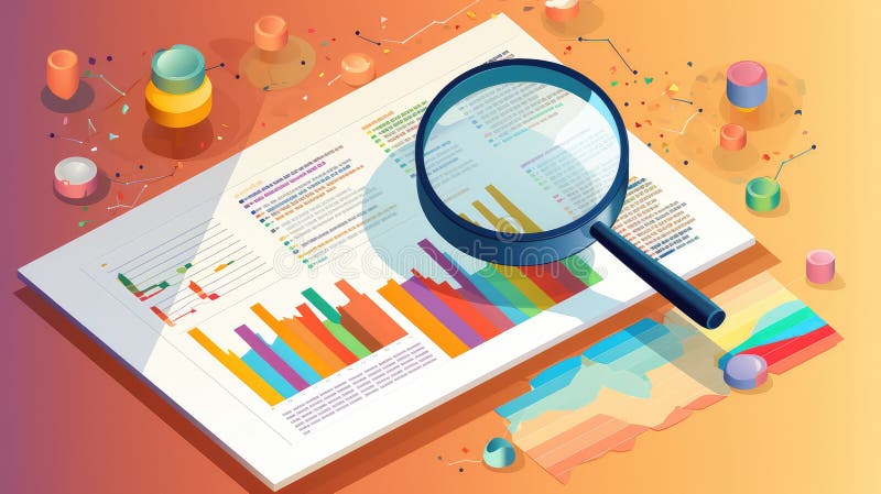 Graphs Magnifying Glass Infographic Stock Illustration - Illustration ...