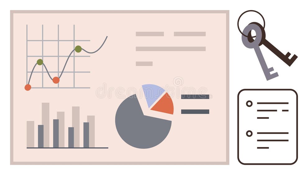 Data Analysis with Graphs, Pie Charts, and Keys Representing Access and Security Concepts Stock ...