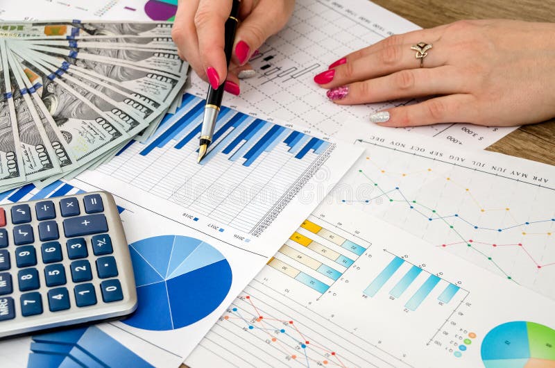 Graphs Statistics Money Calculator Stock Photo - Image of office ...