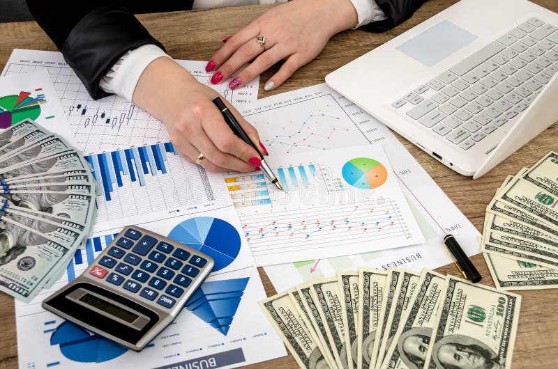 Graphs Statistics Money Laptop Calculator Man Stock Photo - Image of ...