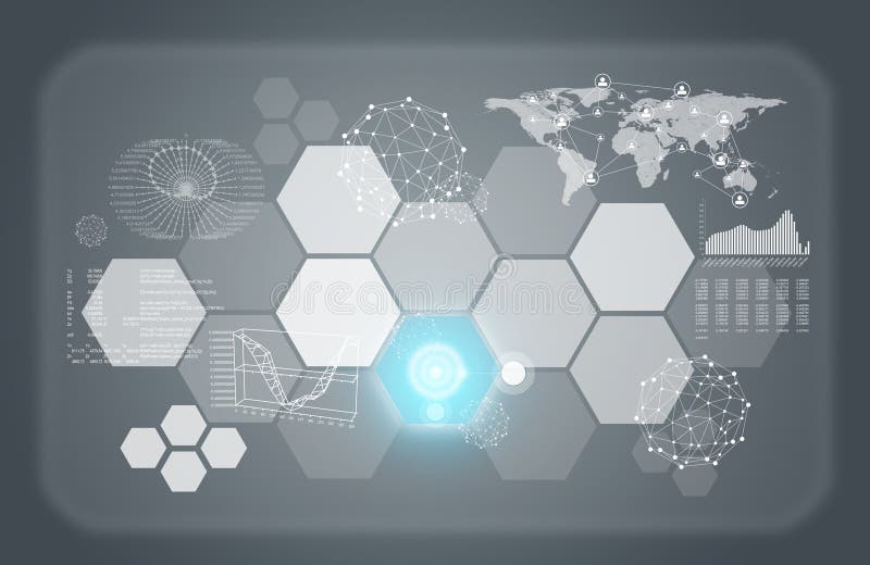 Graphs, World Map, Network and Other Elements Stock Illustration ...