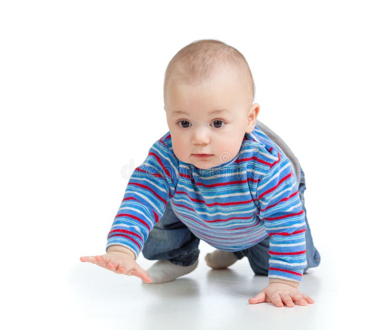 Grappige Kruipende Baby Over Witte Achtergrond Stock Foto - Image of ...