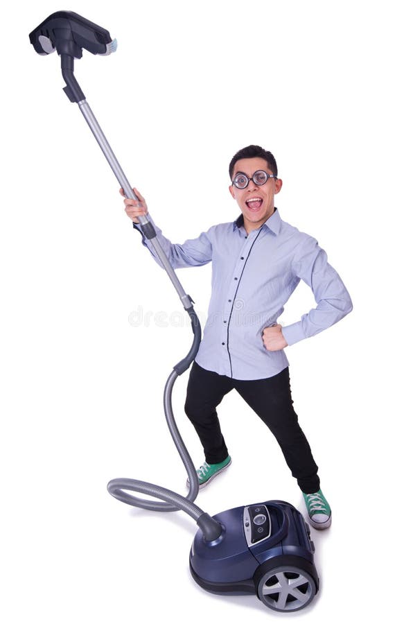 Grappige Mens Met Stofzuiger Stock Afbeelding - Image of ...