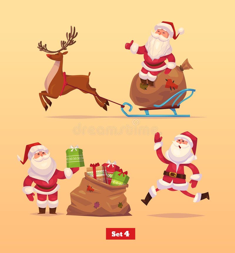 Grappige Santareeks De Kerstman Op Een Slee Vector Illustratie ...