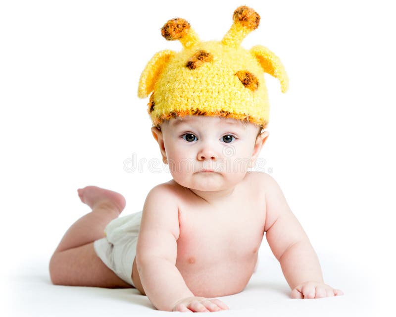 Grappige Zuigelingsbaby Die Op Wit Wordt Geïsoleerd Stock Afbeelding ...