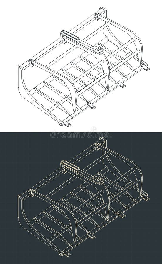 Grapple Bucket Isometric Blueprints Stock Vector - Illustration of ...