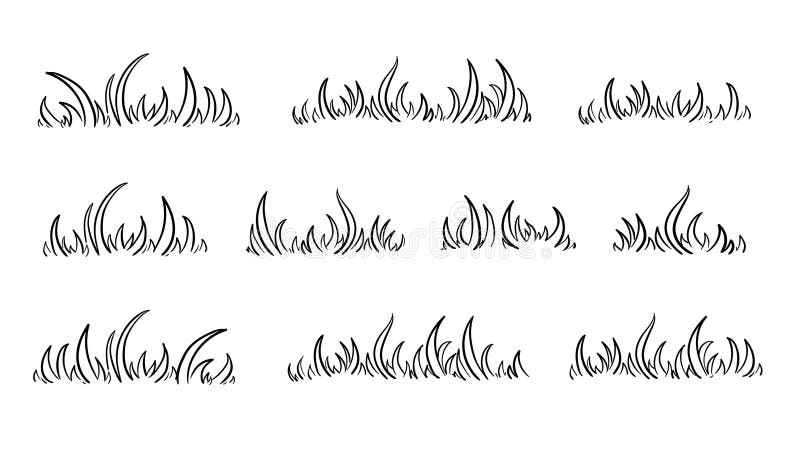 Grass Doodle Sketch Style Set. Hand Drawn Grass Field Outline Scribble ...