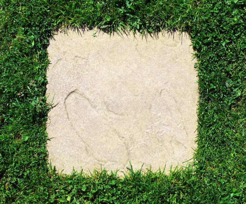 Grass Border and Stone Slab Background Texture Stock Photo - Image of ...