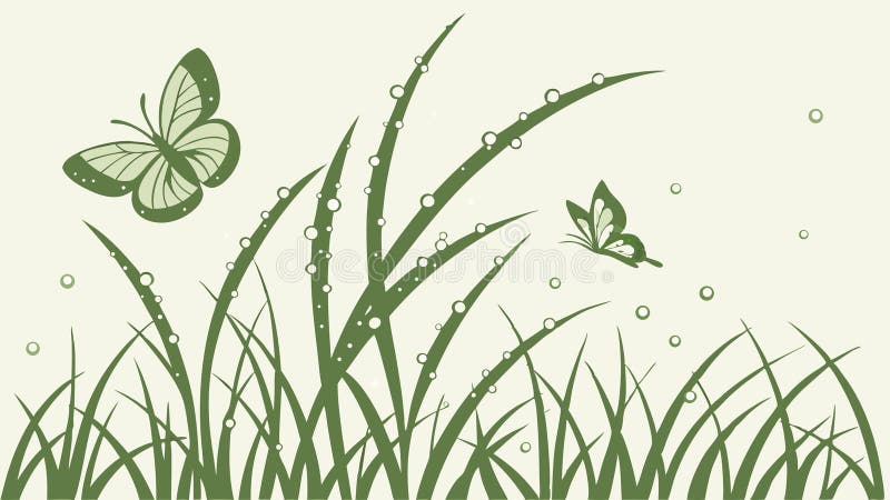 Grass Butterflies Field, Nature Spring Environment Vector Illustration ...