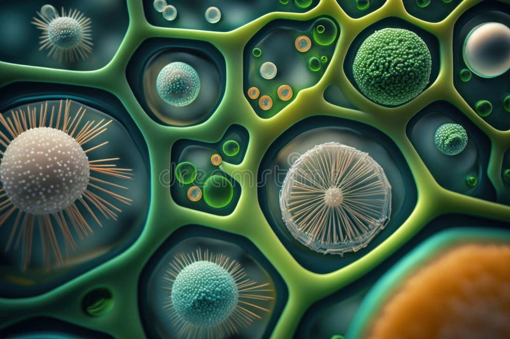 Grass Cells Under the Microscope. Generative AI Stock Illustration ...