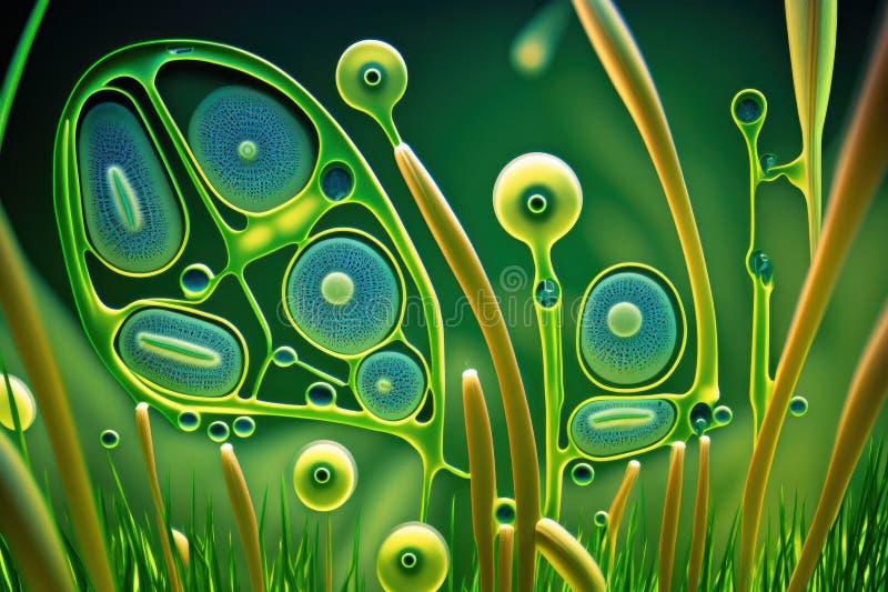 Grass Cells Under the Microscope. Generative AI Stock Illustration ...