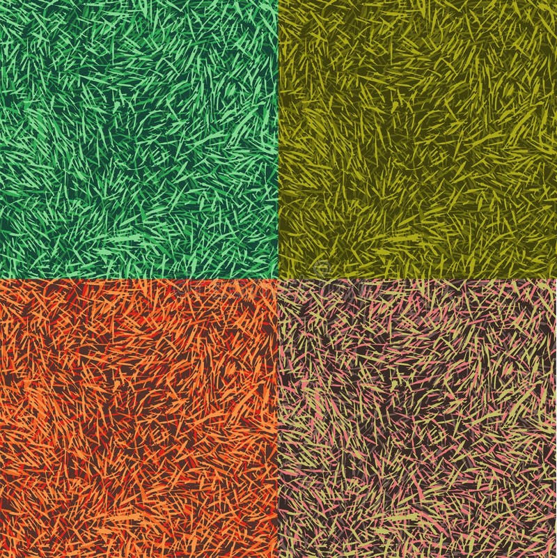 Grass Colorful Collection. Four Seamless Patterns with Grass. Stock ...