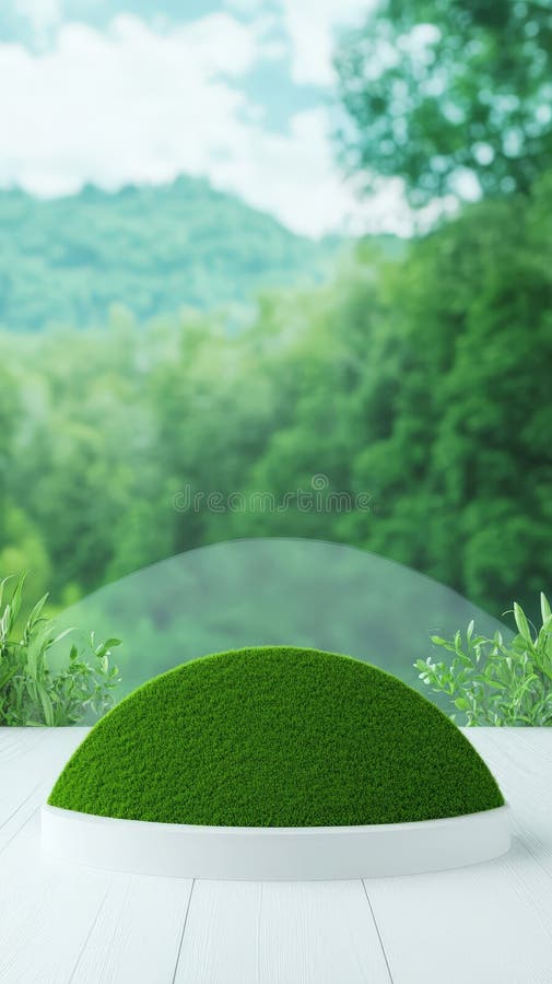 Grass-covered Dome on a Sleek White Platform, Blending Modern ...