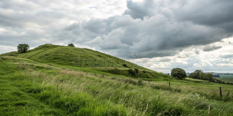 A Photo of a Grass Hill and Cloudy Sky Stock Illustration ...