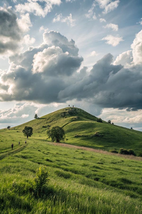 A Photo of a Grass Hill and Cloudy Sky Stock Illustration ...
