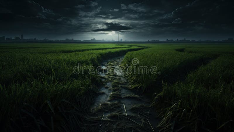 A Grass Covered Path Lead in the Field, Stock Image - Image of ...